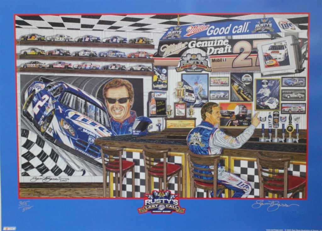 Rusty Wallace 2005 "Rusty's Last Call!" Numbered Sam Bass Print 28 X 20"